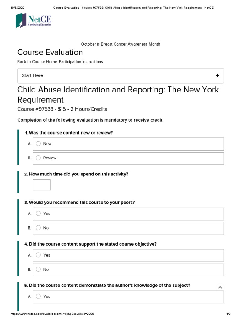 NY Child Abuse Reporting Course Evaluation | PDF | Course Evaluation ...