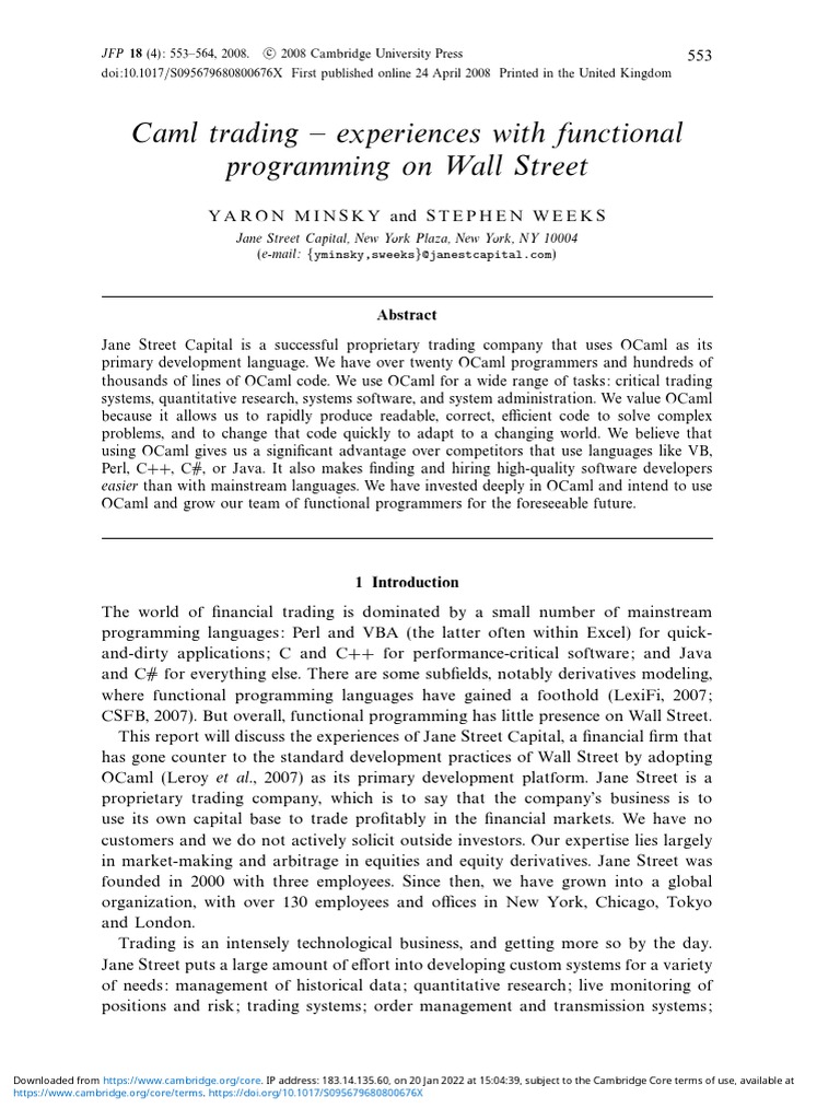 Caml Trading Experiences With Functional Programming On Wall Street | PDF | Computer Programming ...