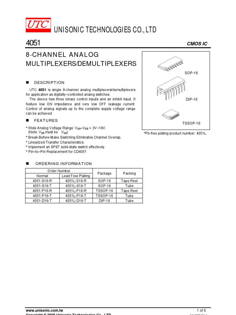 Datasheet 4051 | Download Free PDF | Cmos | Electricity