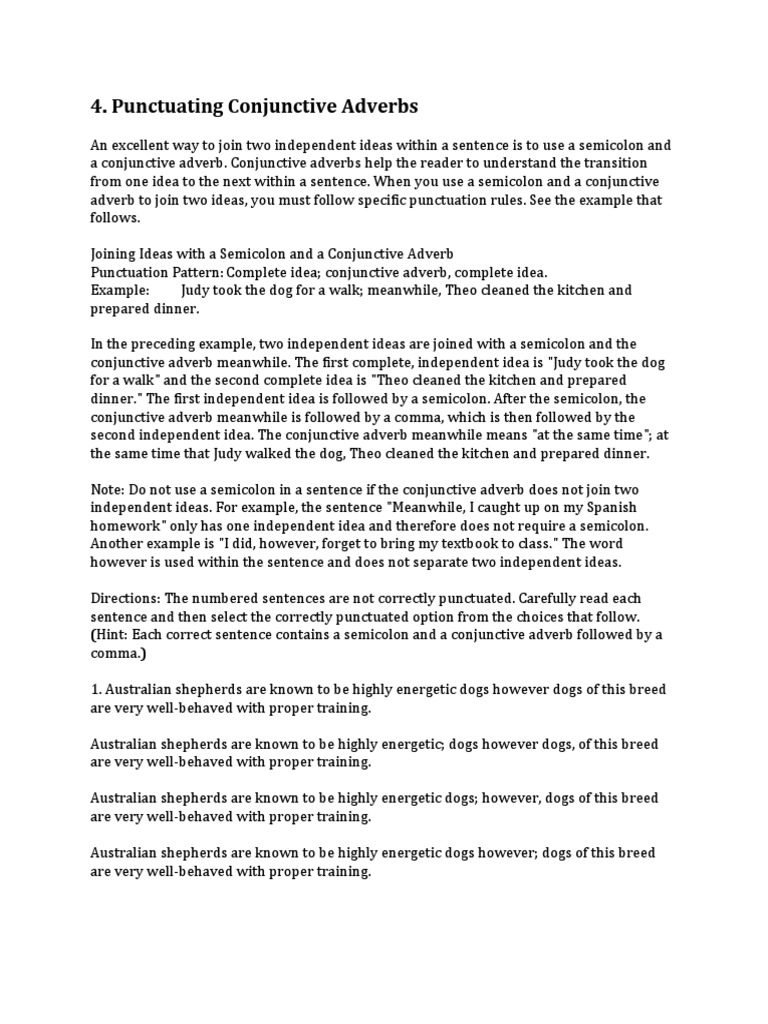 Punctuating Conjunctive Adverbs | Download Free PDF | Punctuation ...