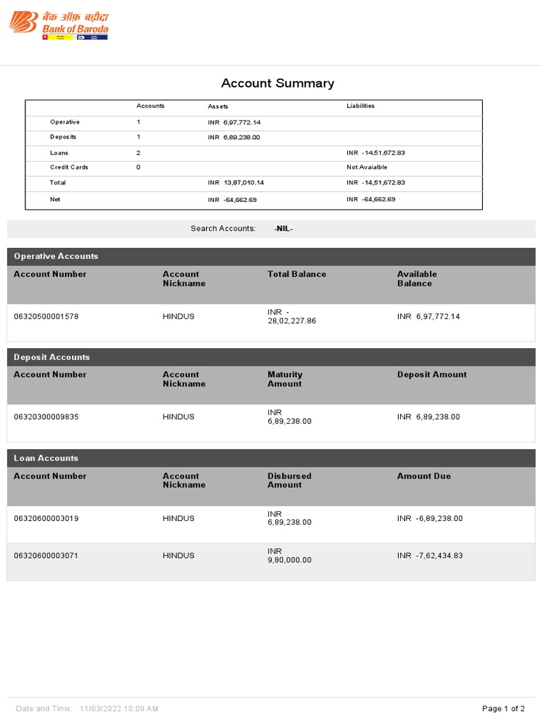 Account Summary: Operative Accounts | Download Free PDF | Deposit ...