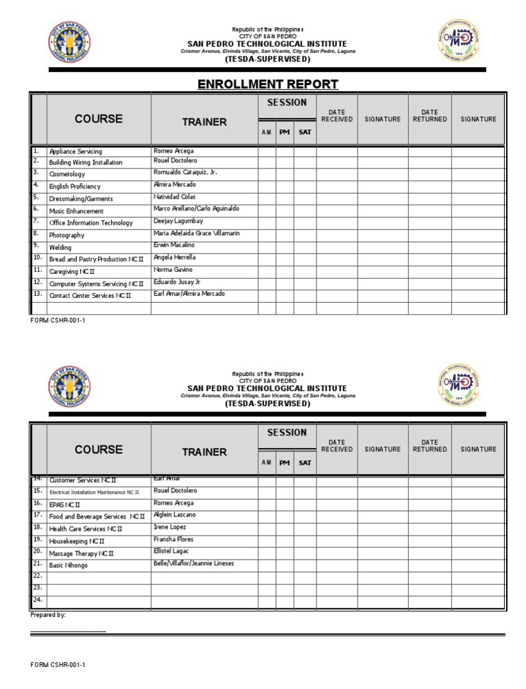 Enrollment Details Receiving | PDF