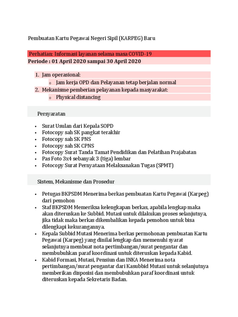 Pembuatan Kartu Pegawai Negeri Sipil | PDF