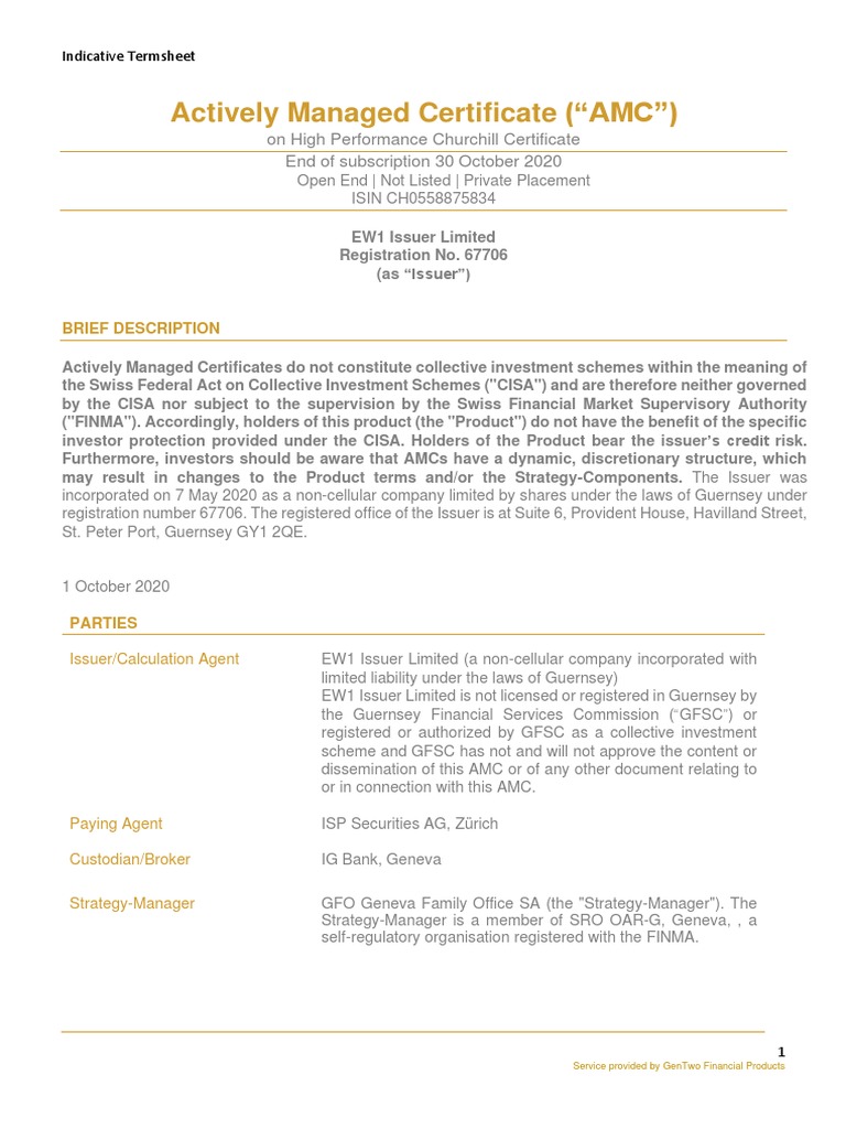 CH0558875834 AMC On Churchill Certificate 1.3 | PDF | Investing ...