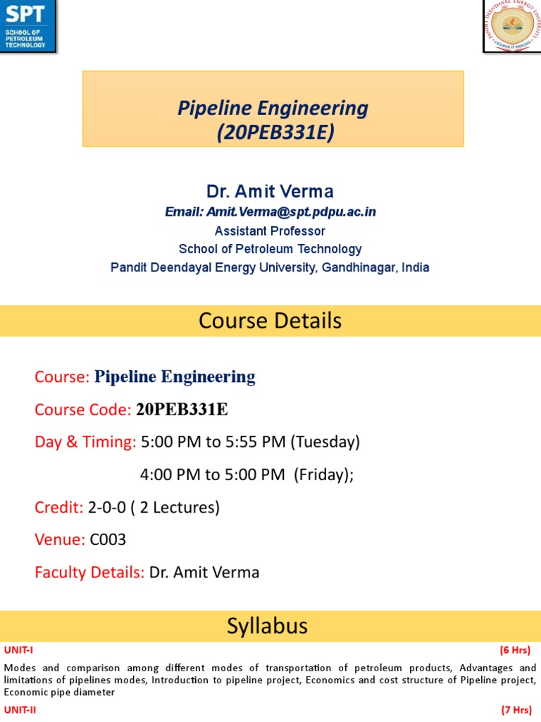 Pipeline Engineering (Unit 1) Lecture 1 | PDF | Pipeline Transport ...