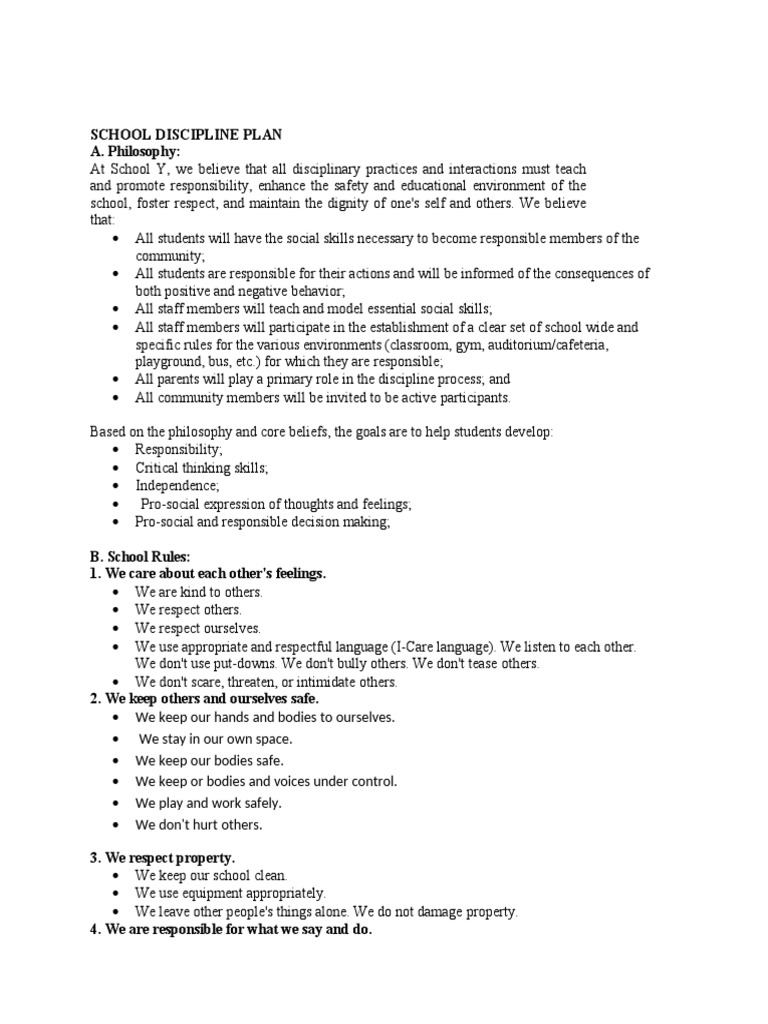 School Discipline Plan Overview | PDF | Disciplines | Social Skills