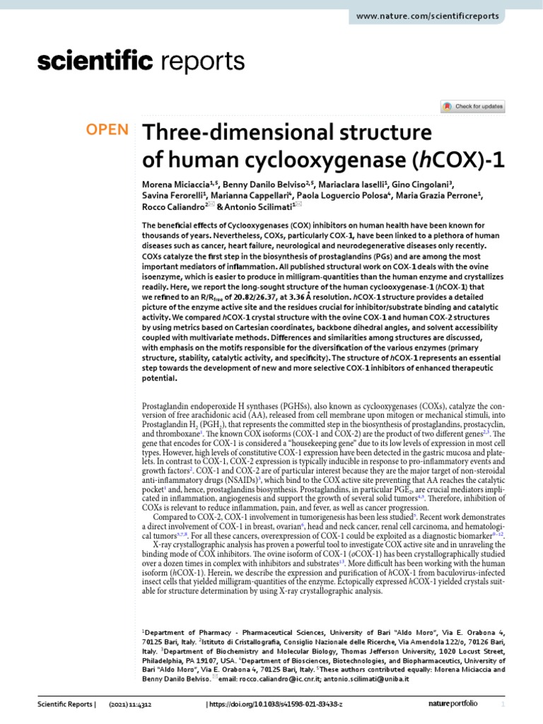 Three Dimensional Structure of Human Cyclooxygenase hCOX-1 | PDF ...