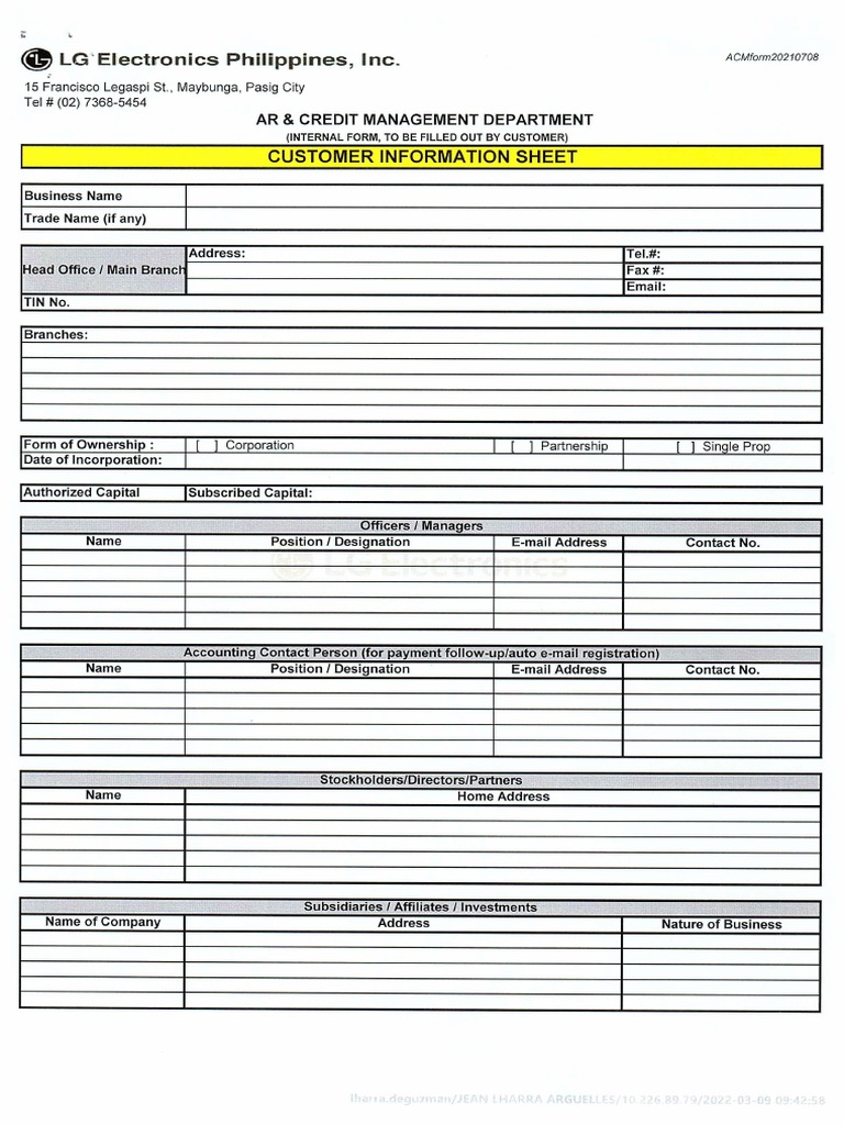LG Customer Info Sheet | PDF