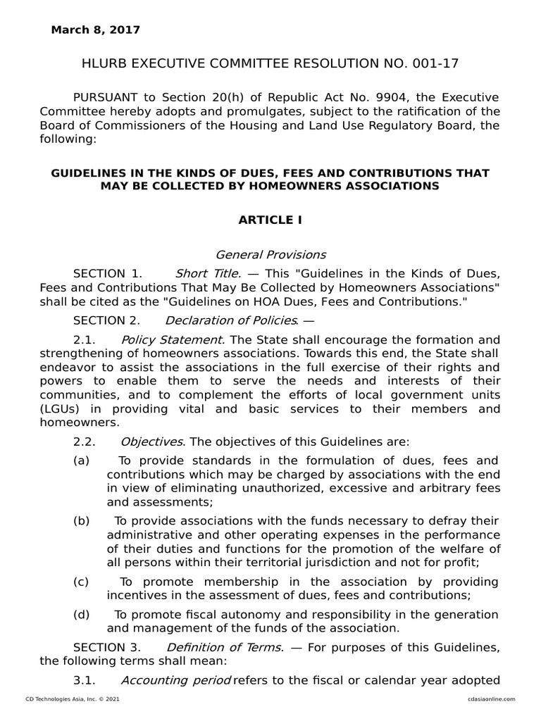 Hlurb Executive Committee Resolution No. 001-17: General Provisions ...