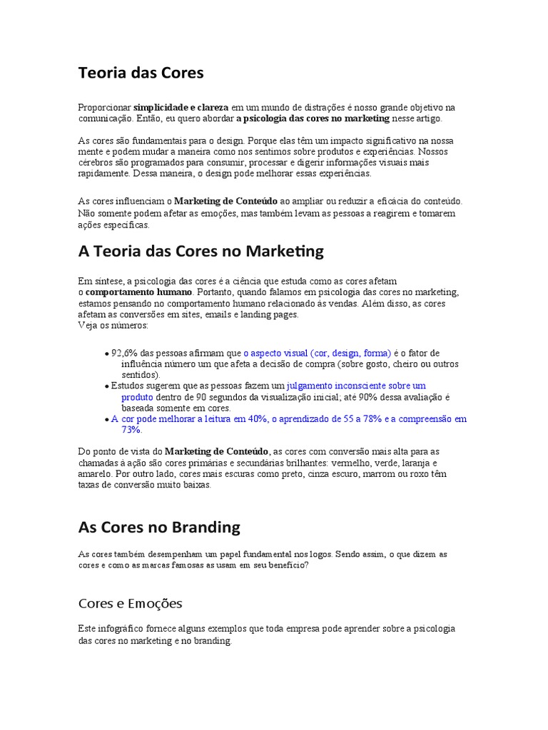 Teoria Das Cores | PDF | Cor | Marketing
