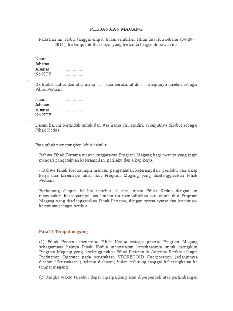 Perjanjian Magang di Amerika Serikat | PDF