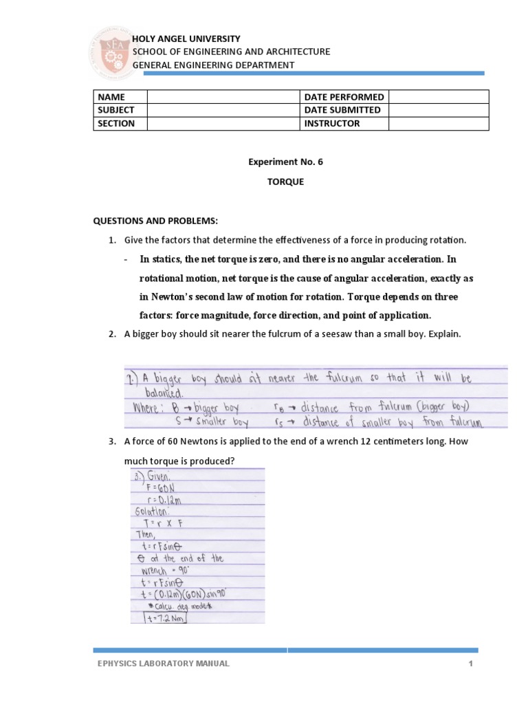Torque Experiment in Physics Lab | PDF | Torque | Force