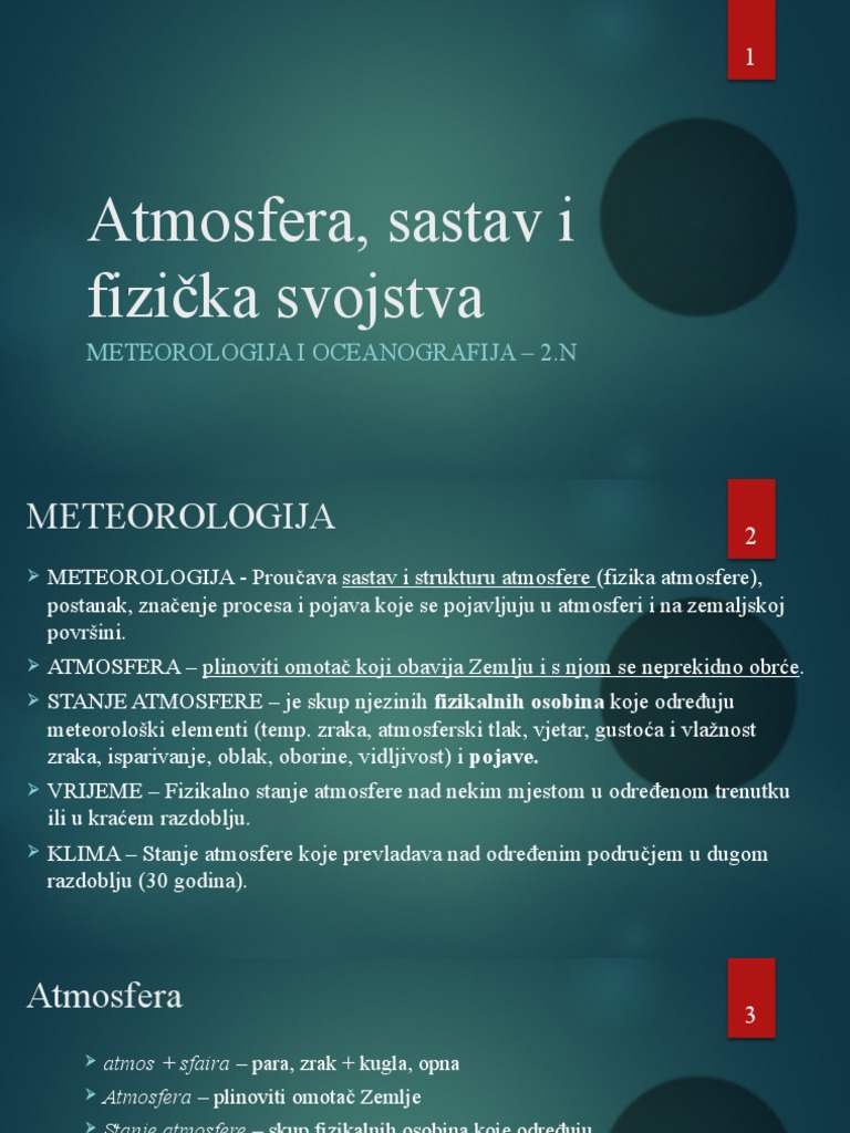 1.meteorologija Atmosfera Sastav I Fizicka Svojstva | PDF