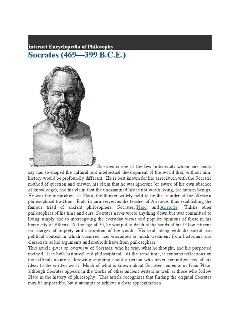 Socrates (469-399 B.C.E.) : Internet Encyclopedia of Philosophy | PDF ...