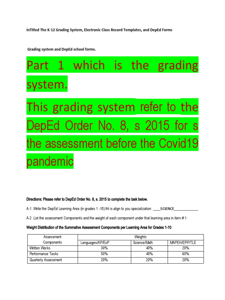 Part 1 Which Is The Grading System. This Grading System Refer To The ...