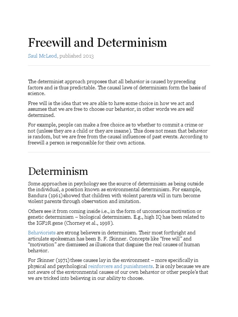 Free Will vs Determinism in Psychology | PDF | Free Will | Determinism