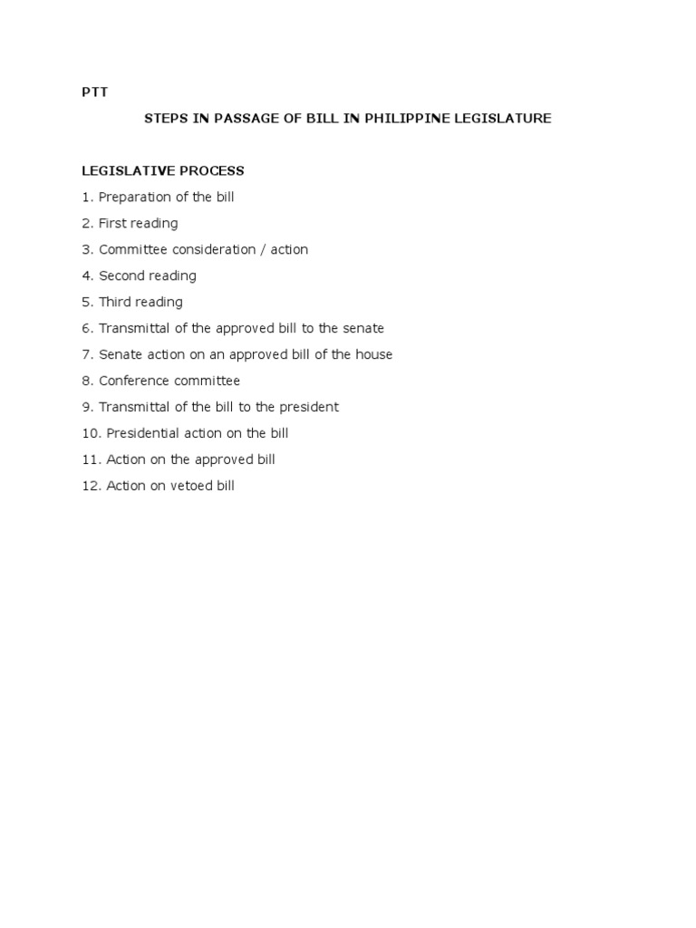 PTT Steps in Passage of Bill in Philippine Legislature | PDF | Bill ...