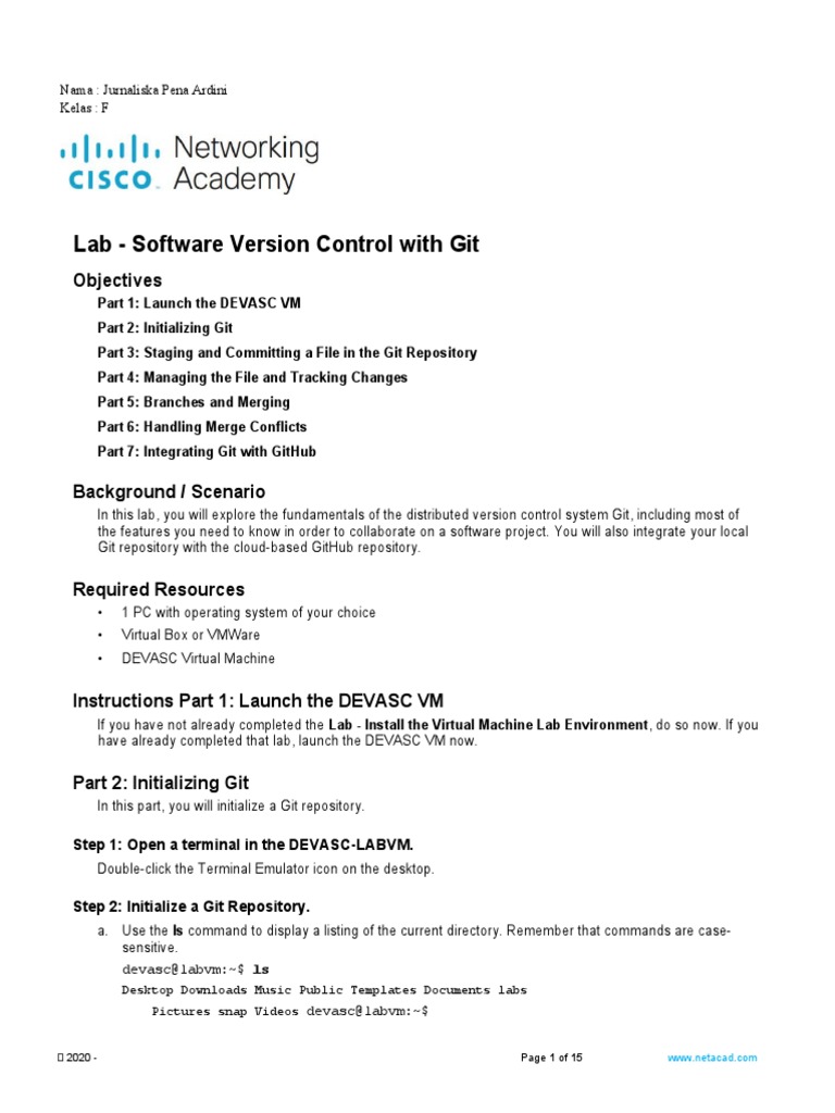 3.3.11 Lab - Software Version Control With Git Yanuaryusuf | PDF | Version Control | Software ...