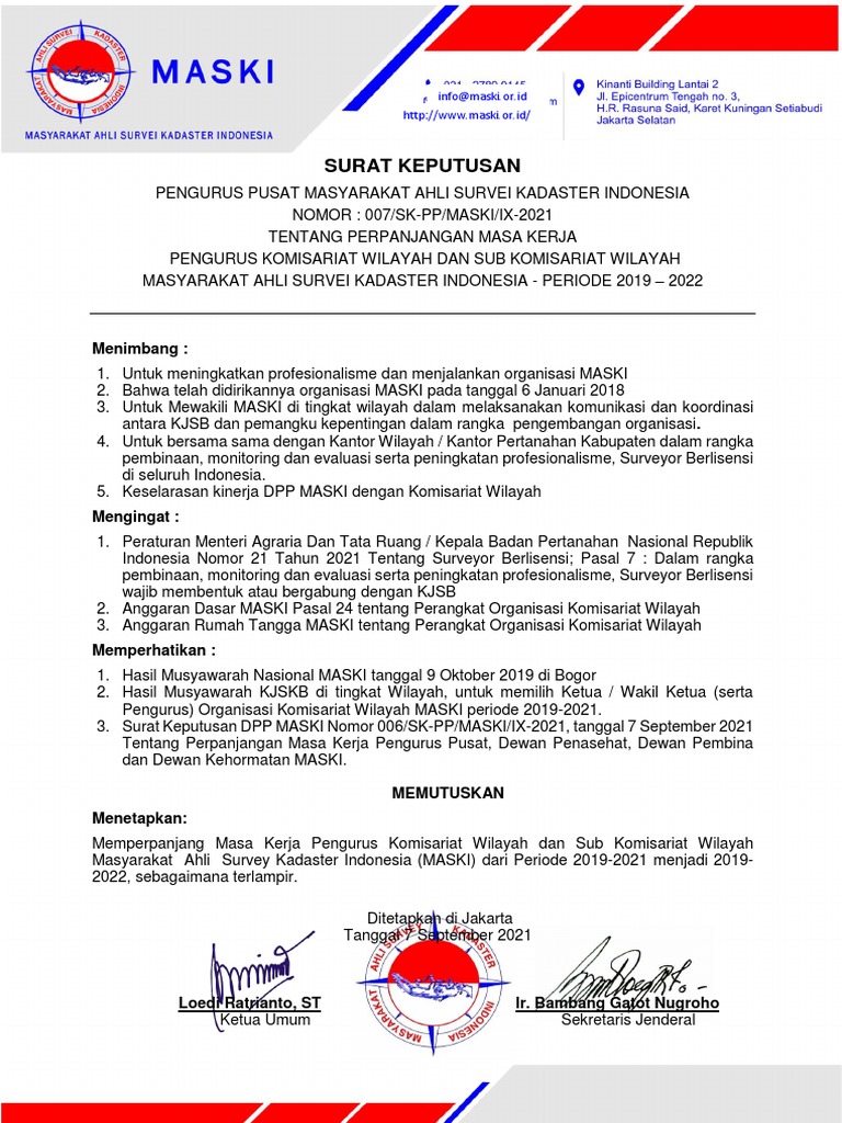 07 SK DPP Maski - Perpanjangan Korwil Sub Korwil | PDF