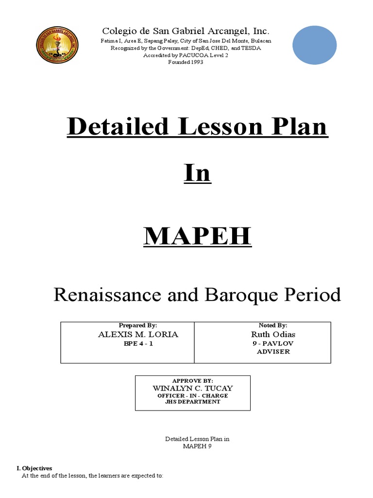Detailed Lesson Plan in Mapeh: Renaissance and Baroque Period | PDF ...