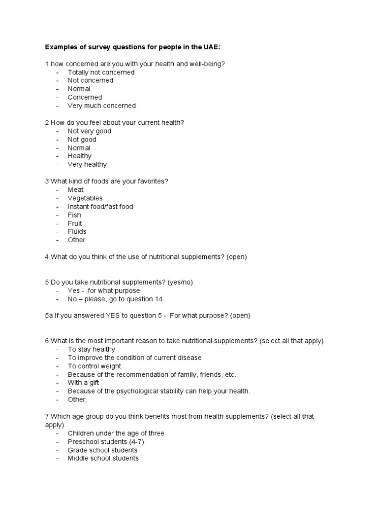 Survey Questions Supplements | PDF | Dietary Supplements | Foods