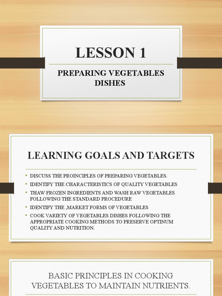 Lesson 1 Preparing Vegetables Dishes | PDF
