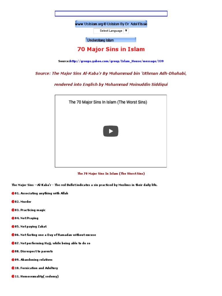 70 Major Sins in Islam | PDF
