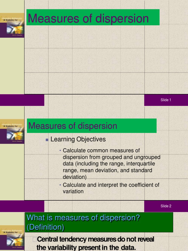 Measures of Dispersion: Slide 1 | PDF | Statistical Dispersion | Standard Deviation