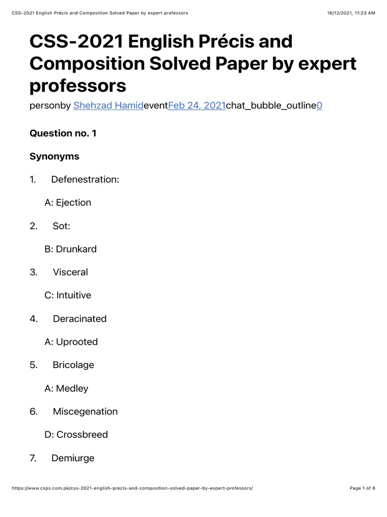CSS-2021 English Précis and Composition Solved Paper by Expert ...