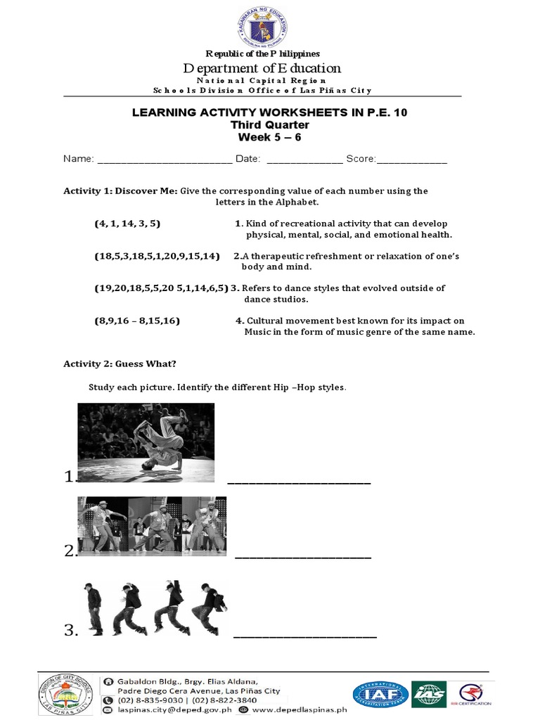 Department of Education: Learning Activity Worksheets in P.E. 10 Third ...