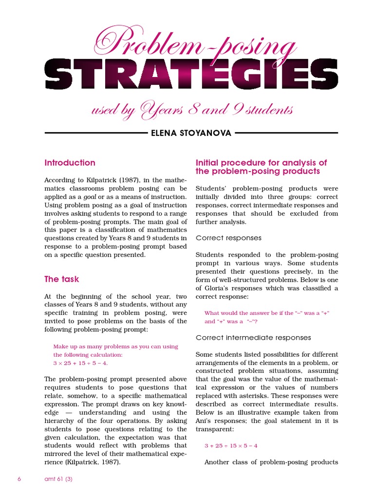 Used by Years 8 and 9 Students: Problem-Posing | PDF | Teachers | Mathematics