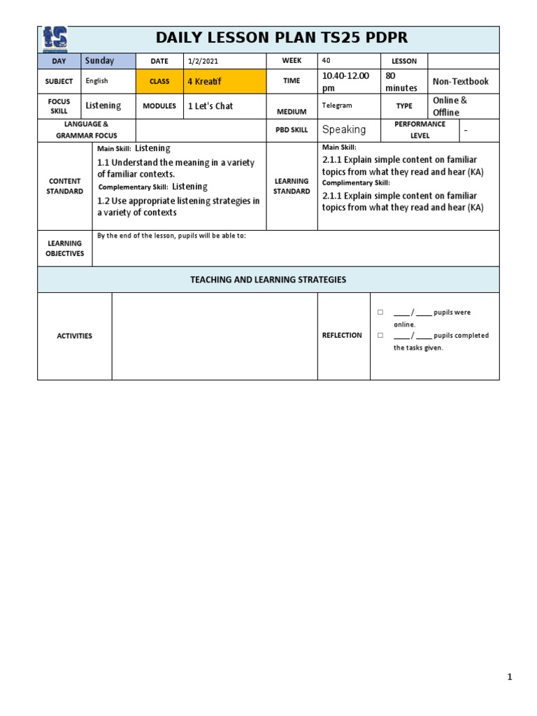 Lesson Plan Form 4 PDPR | PDF | Lesson Plan | Applied Linguistics