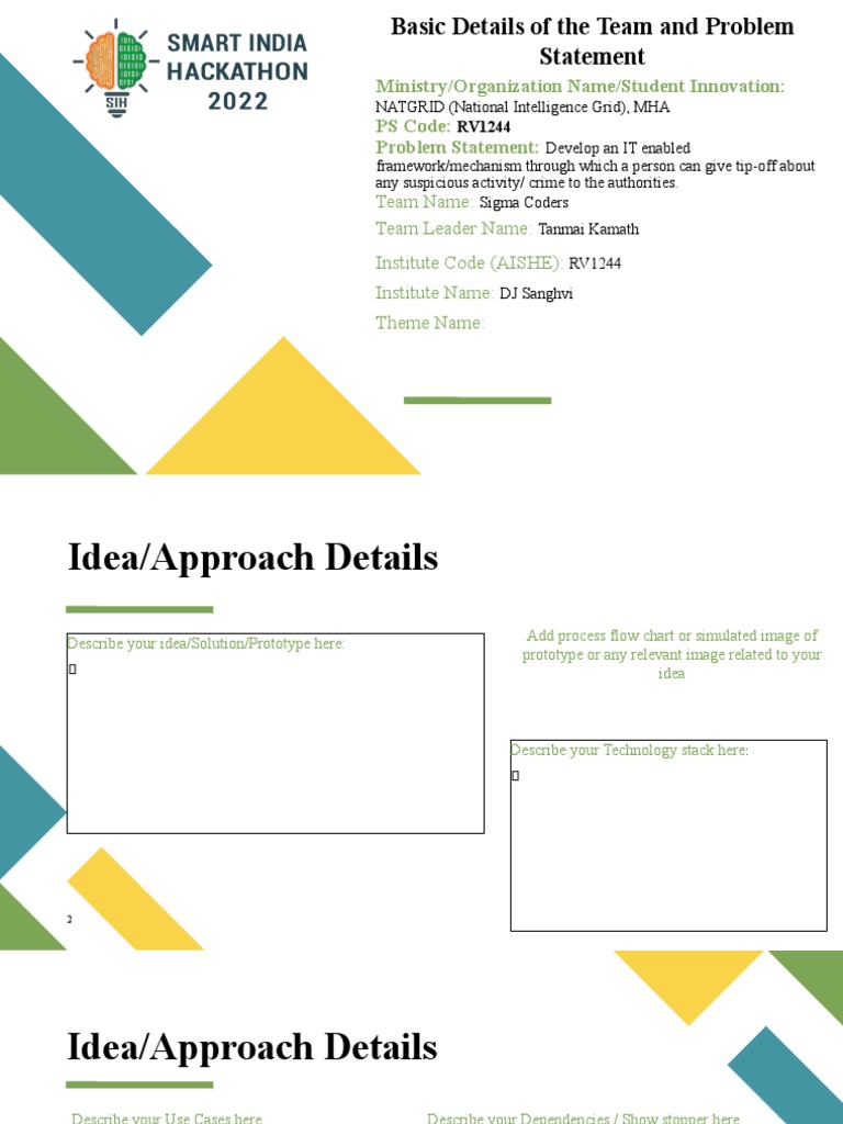 Idea Presentation Format - SIH 2022 - College | PDF | Intelligence (AI) & Semantics | Artificial ...