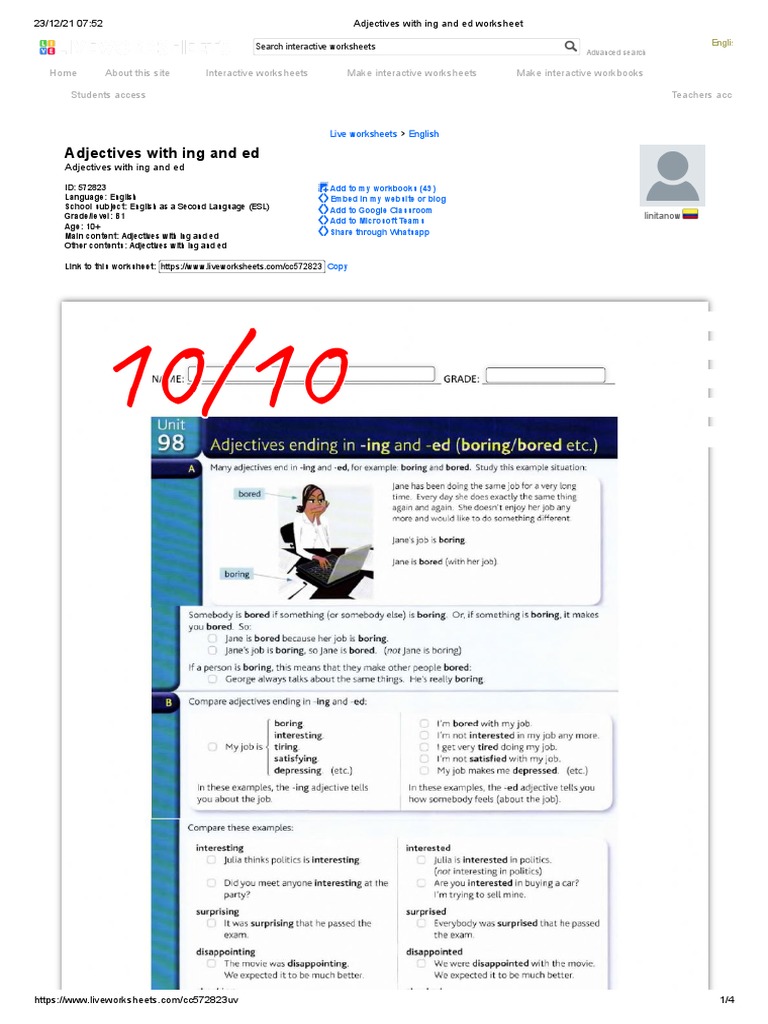 Adjectives With Ing and Ed Worksheet | PDF | English Language | English ...