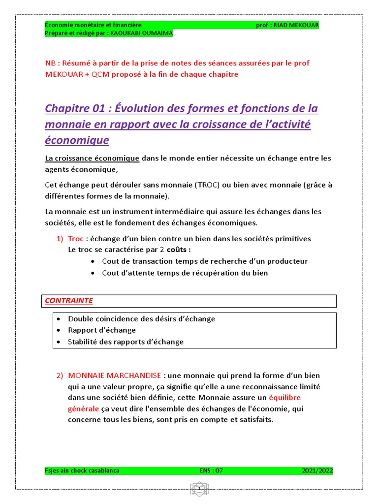 Évolution et fonctions de la monnaie | PDF | Argent | Banques