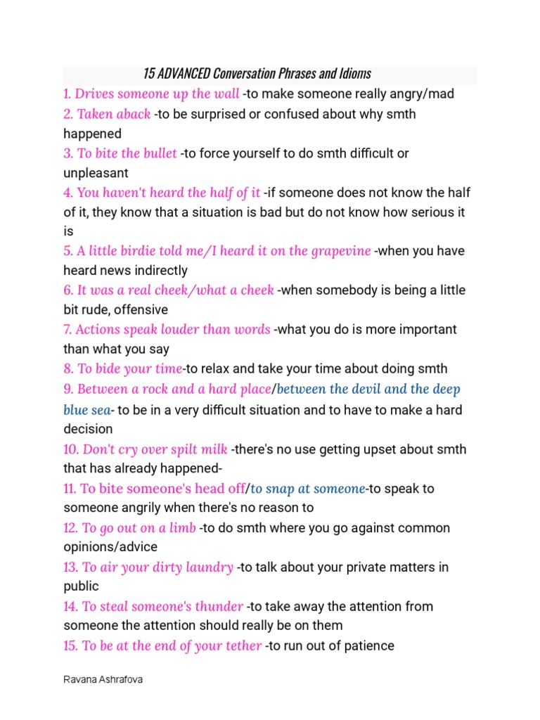 15 ADVANCED Conversation Phrases and Idioms | PDF