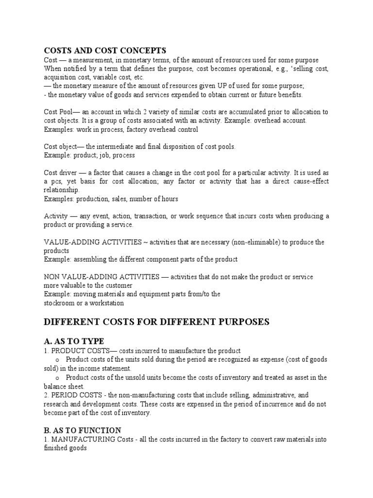 Costs and Cost Concepts: Different Costs For Different Purposes | PDF ...