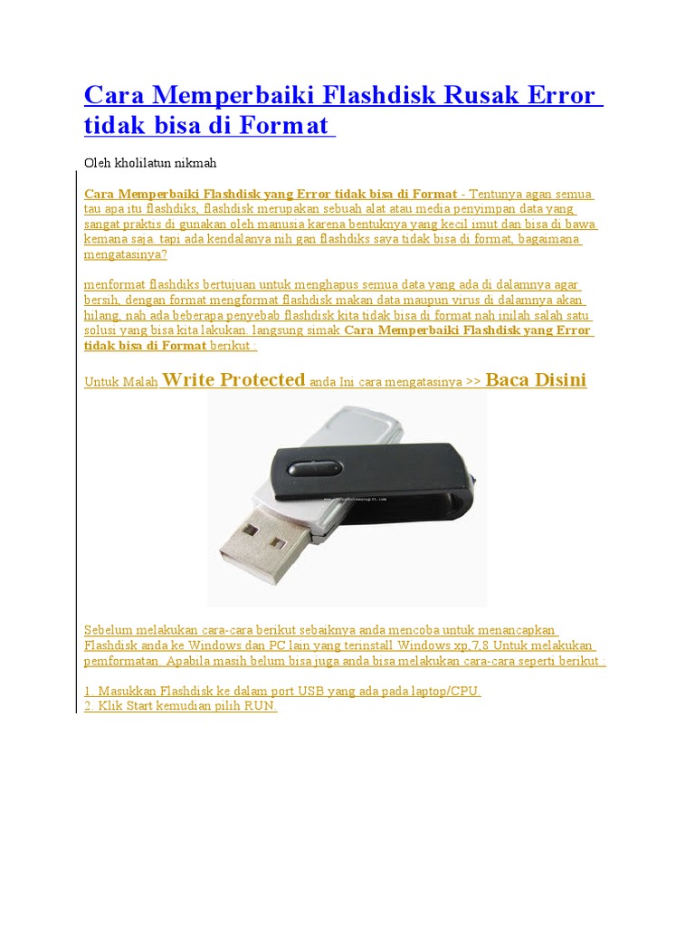 Cara Memperbaiki Flashdisk Rusak Error Tidak Bisa Di Format | PDF