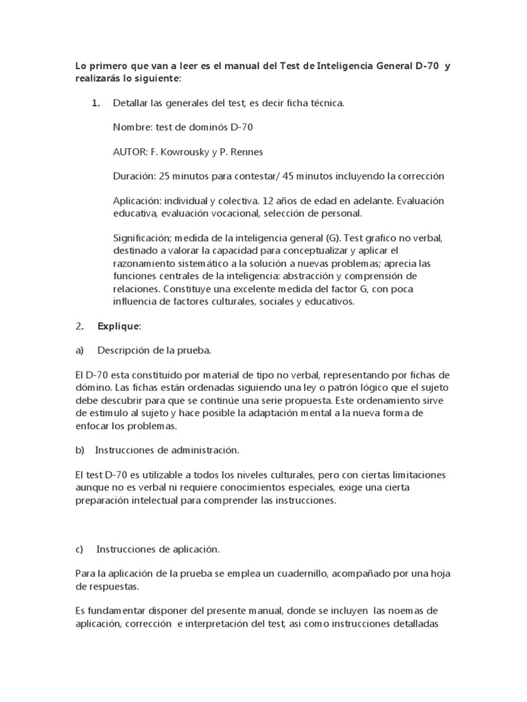 Test Del D70 | PDF | Inteligencia | Evaluación neuropsicológica