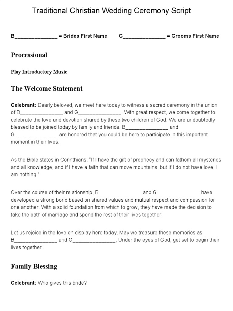 Traditional Christian Wedding Ceremony Script | PDF | Wedding | Social ...