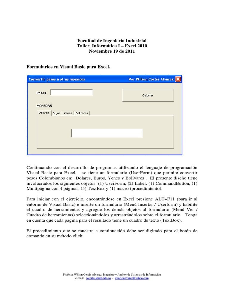 Taller Formularios VB Conversion Monedas | PDF | Microsoft Excel | Informática