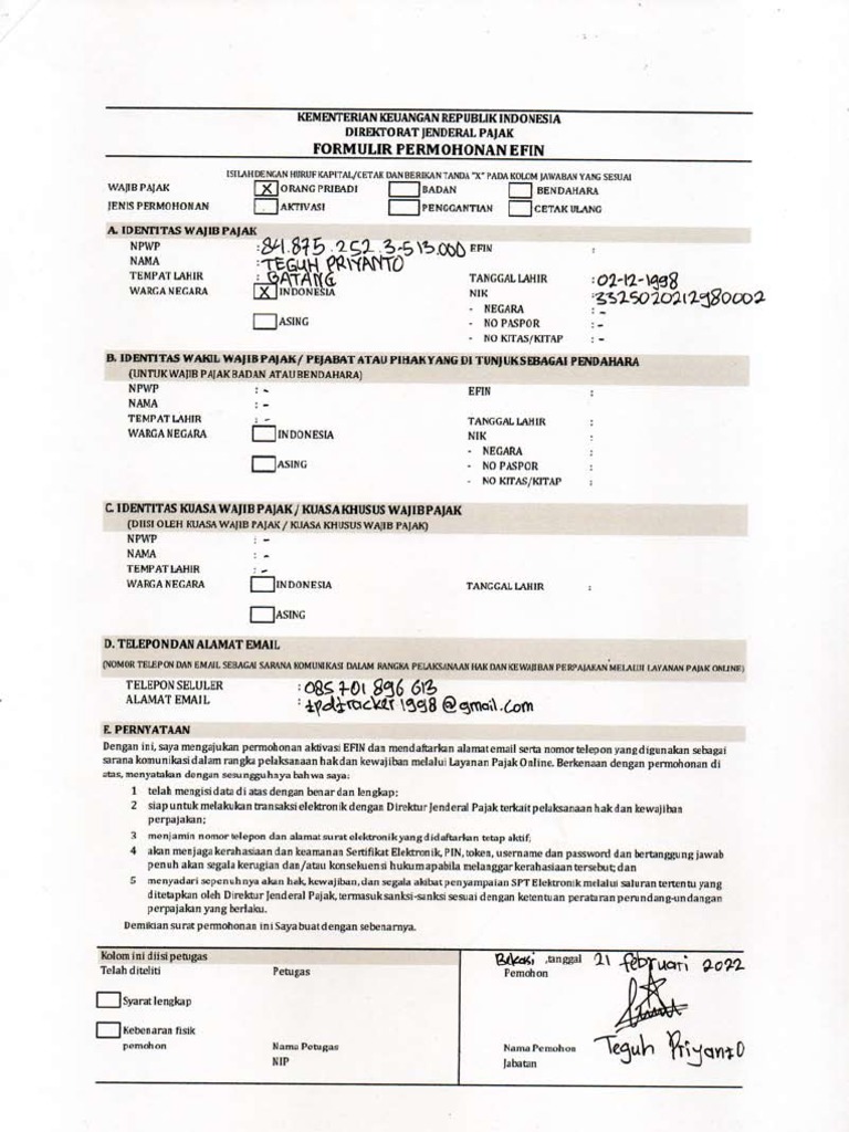 Form Permohonan EFIN | PDF