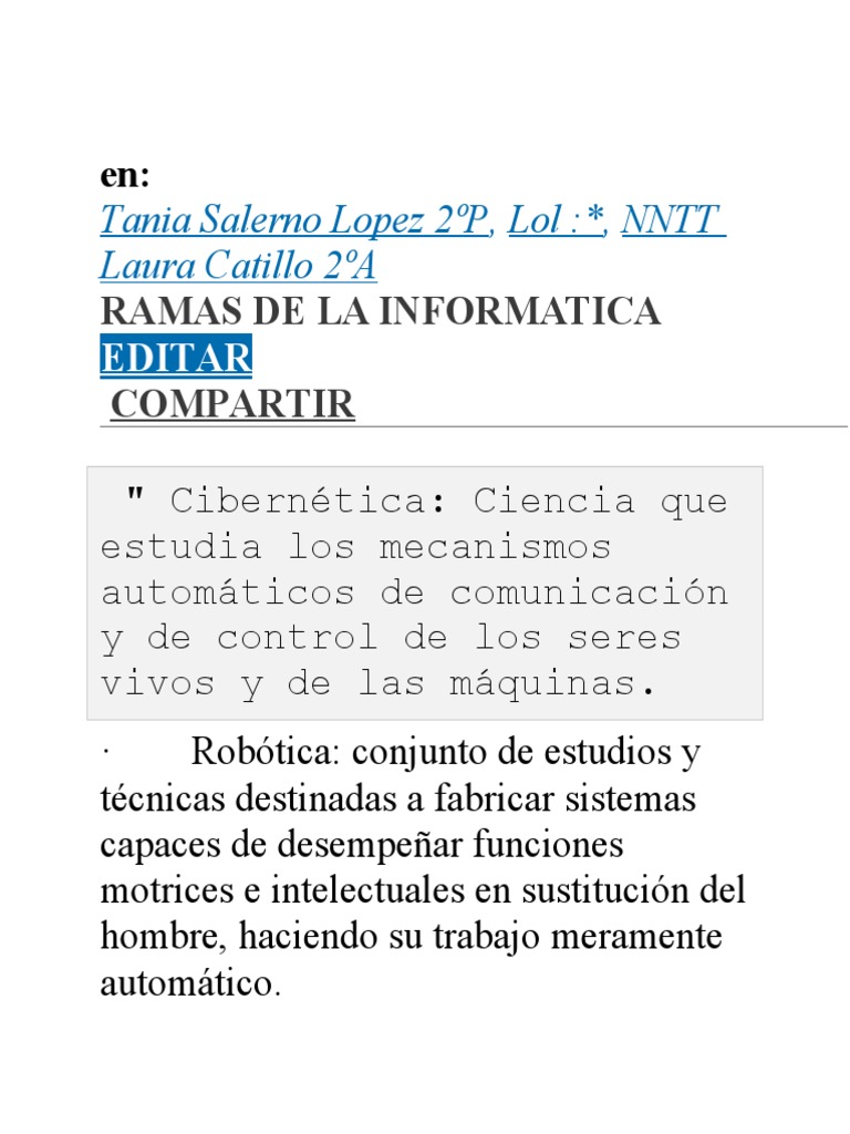 Las Ramas de La Informatica | PDF | Ciencias de la Computación ...