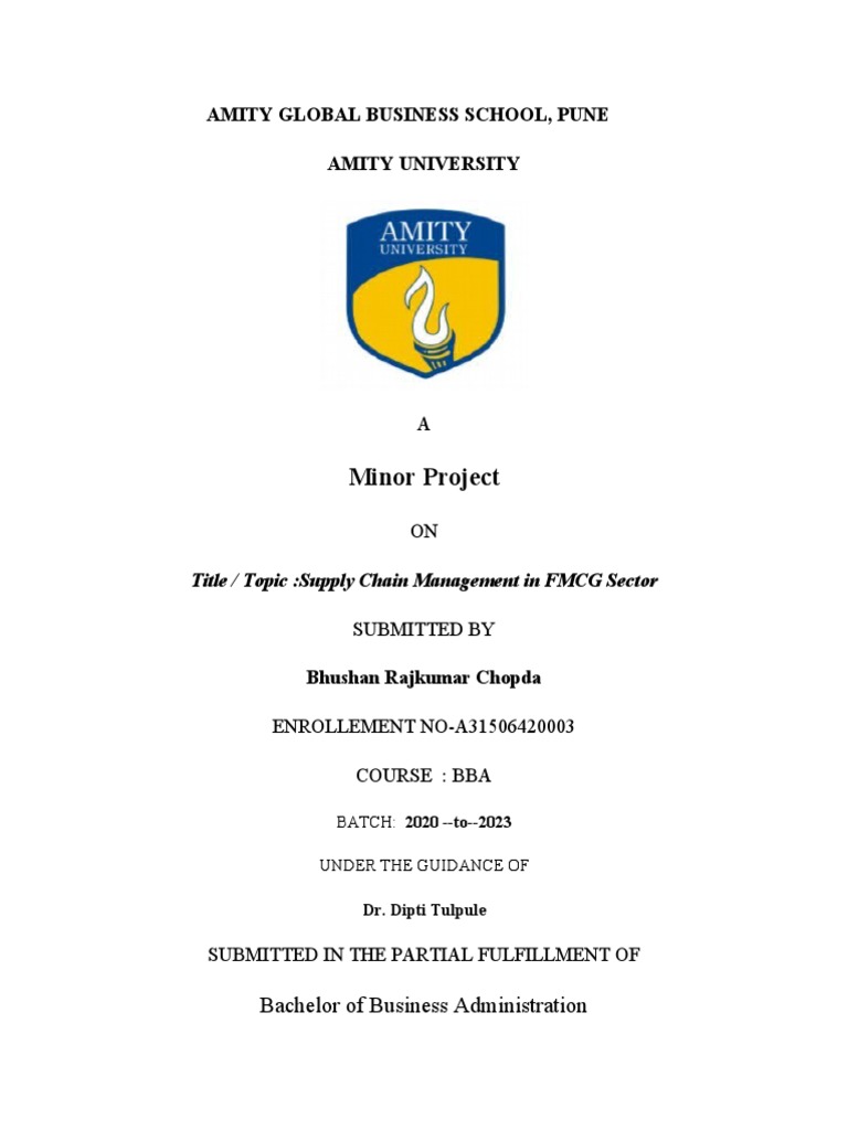 Minor Project: Amity Global Business School, Pune Amity University | Download Free PDF | Supply ...