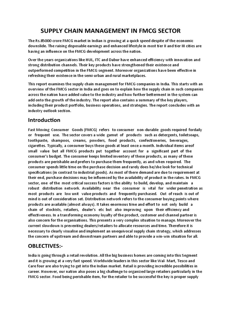 Supply Chain Management in FMCG Sector | PDF | Supply Chain | Supply ...