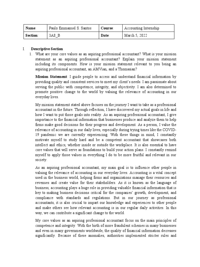 Name: Course: Section: Date: Descriptive Section | PDF | Audit | Accounting