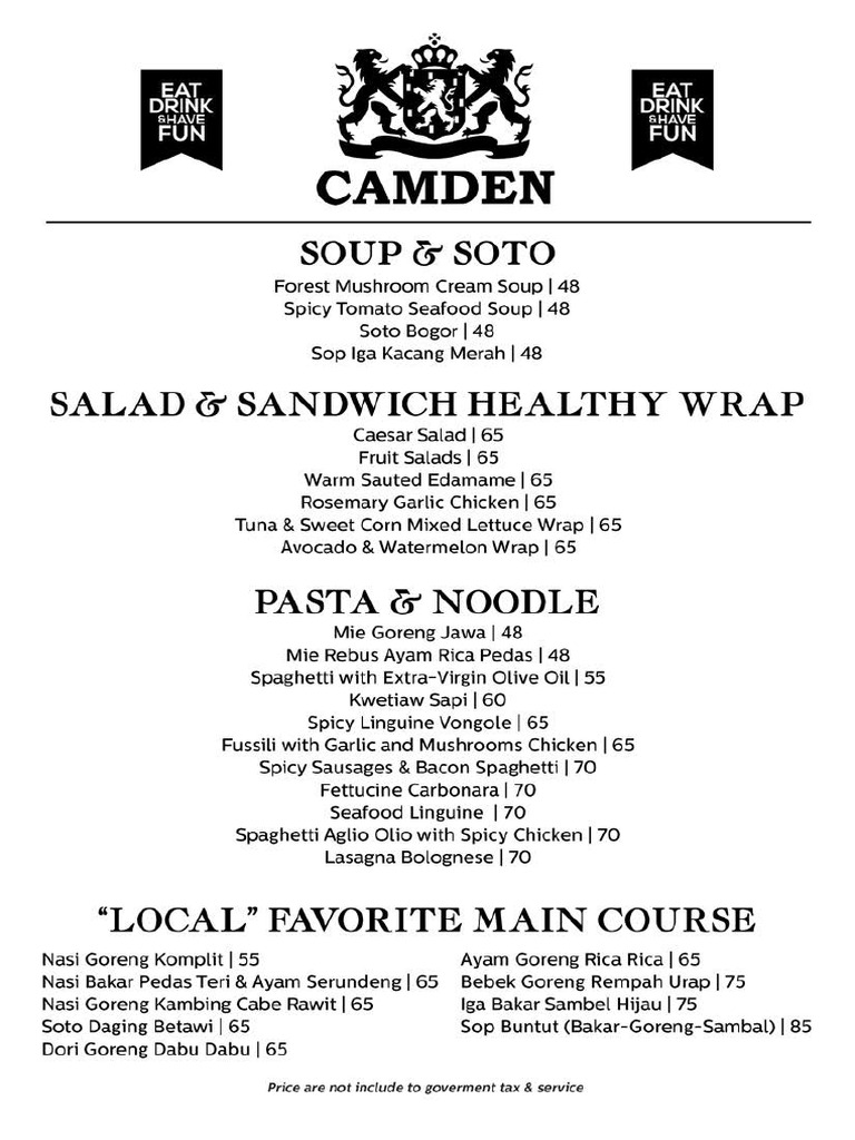 Menu Camden | PDF