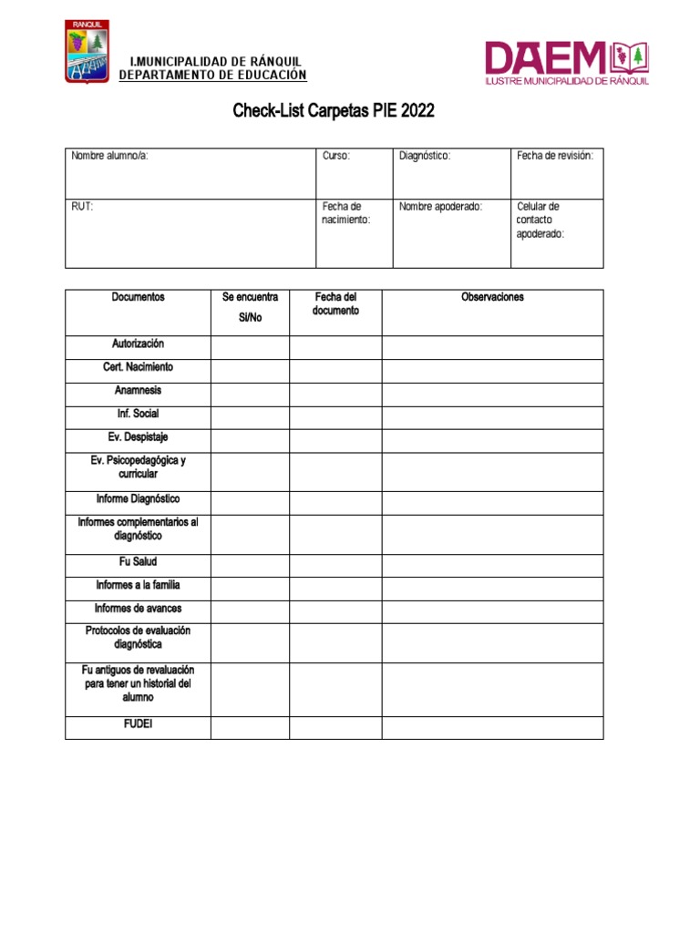 Check List Carpetas Pie | PDF