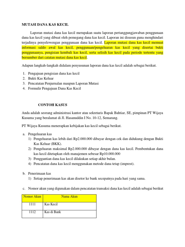 Metode Imprest, Pencatatan Mutasi | PDF