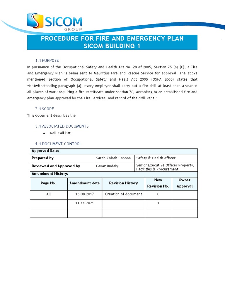 Procedure For Fire & Emergency Plan - Sicom Group - Nov 2021 | PDF ...